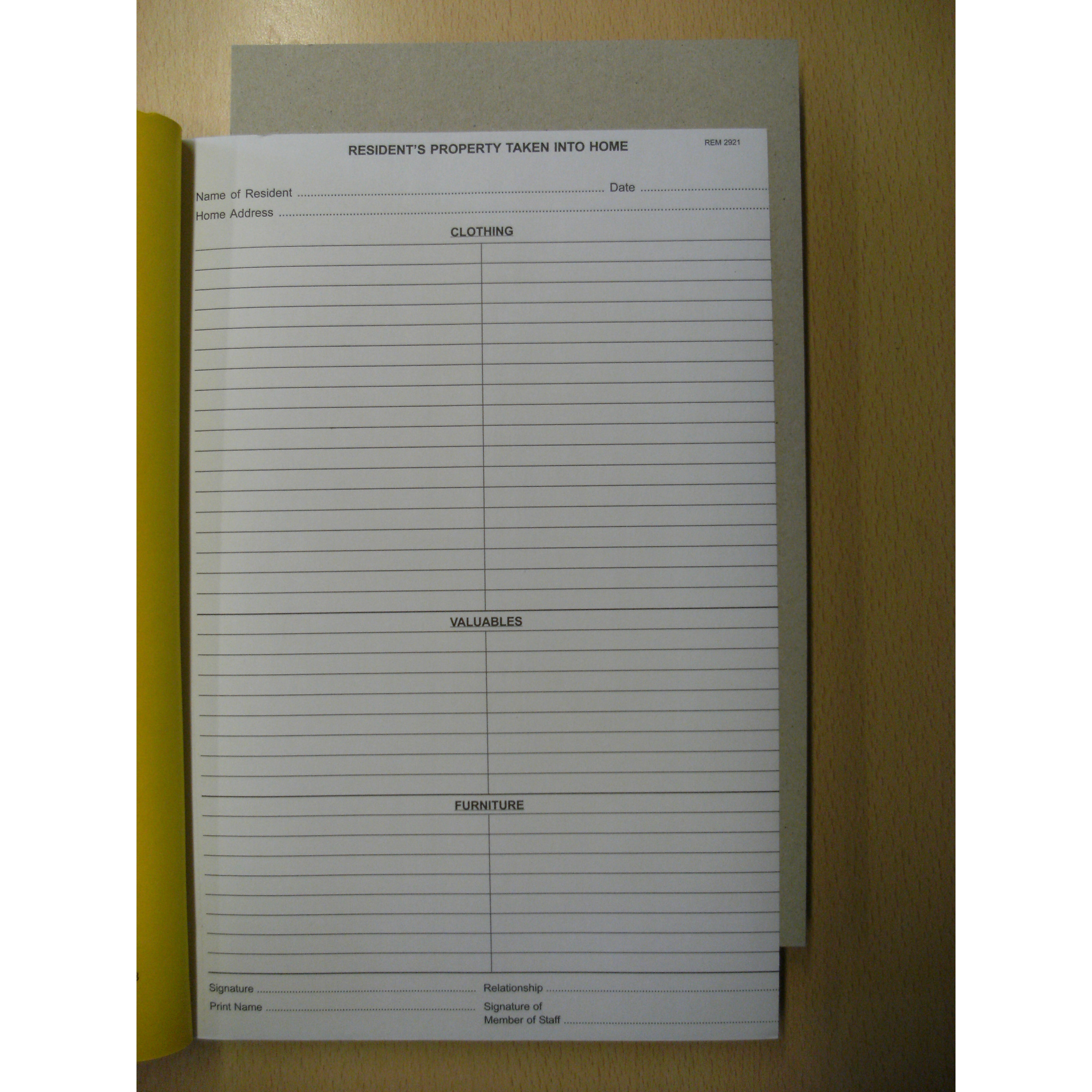 A4 Patients / Residents Property Log Book | CLH Healthcare