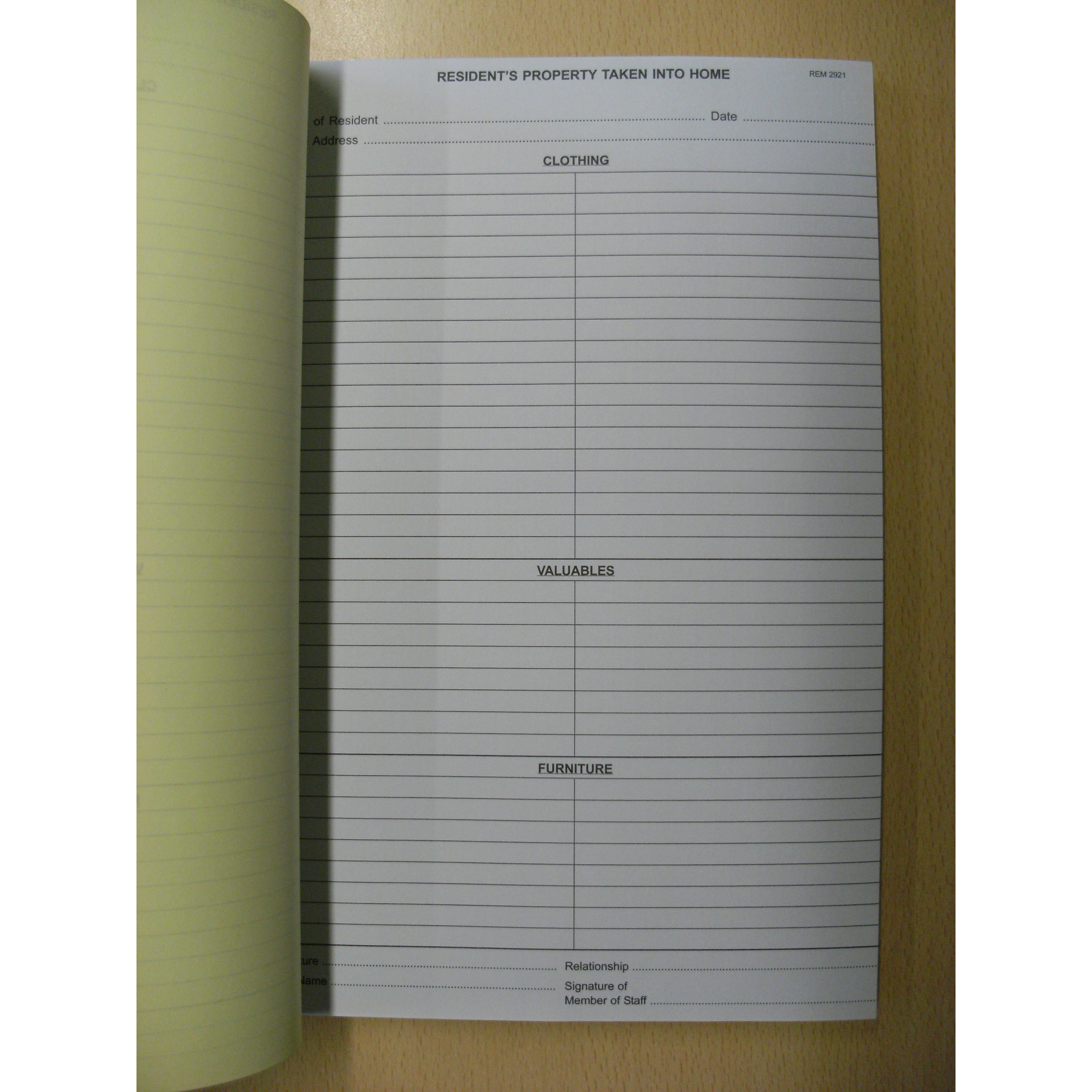 A4 Patients / Residents Property Log Book | CLH Healthcare