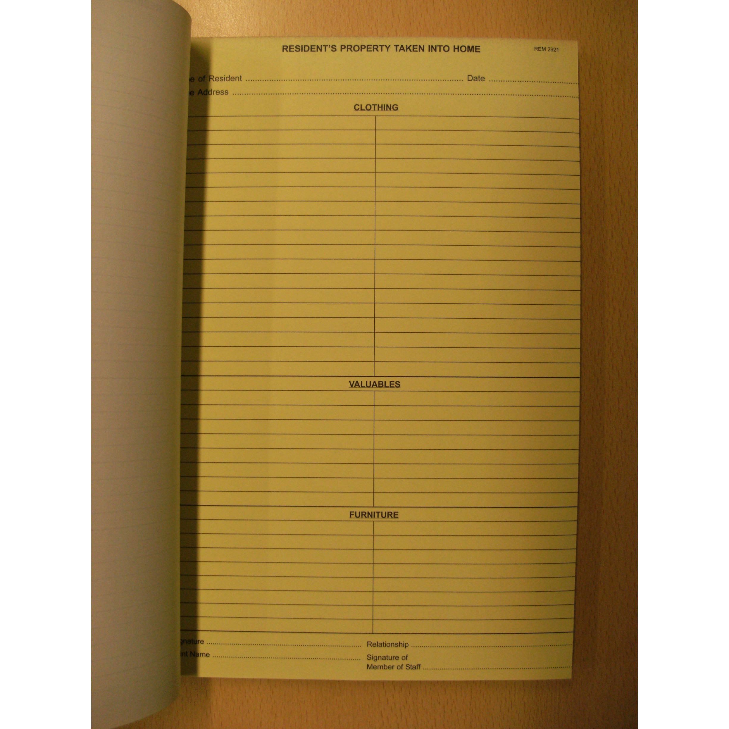 A4 Patients / Residents Property Log Book | CLH Healthcare