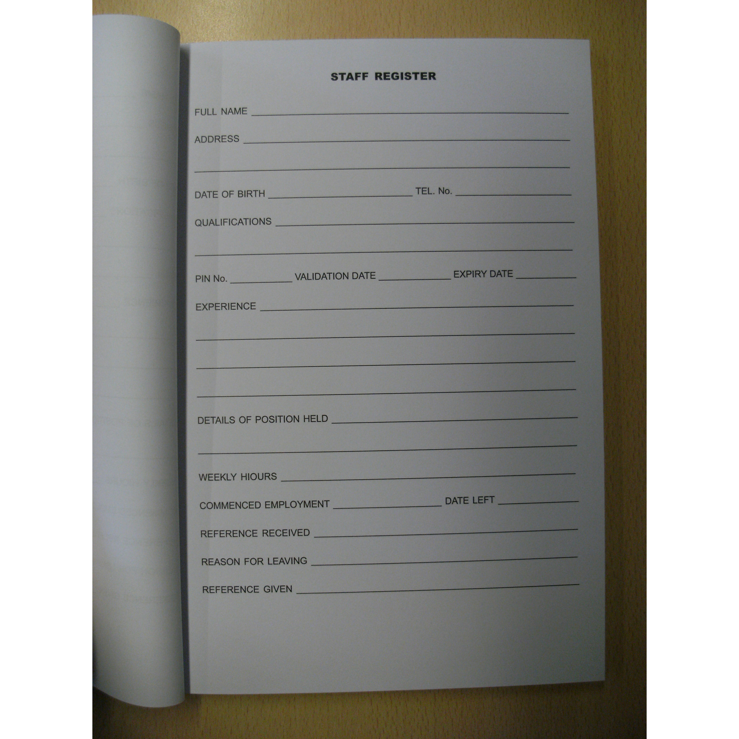 A4 Staff Register Book | CLH Healthcare